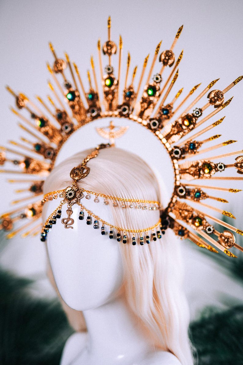 Cleopatra Emerald Solar Halo Crown Royal Egyptian Headpiece - Etsy