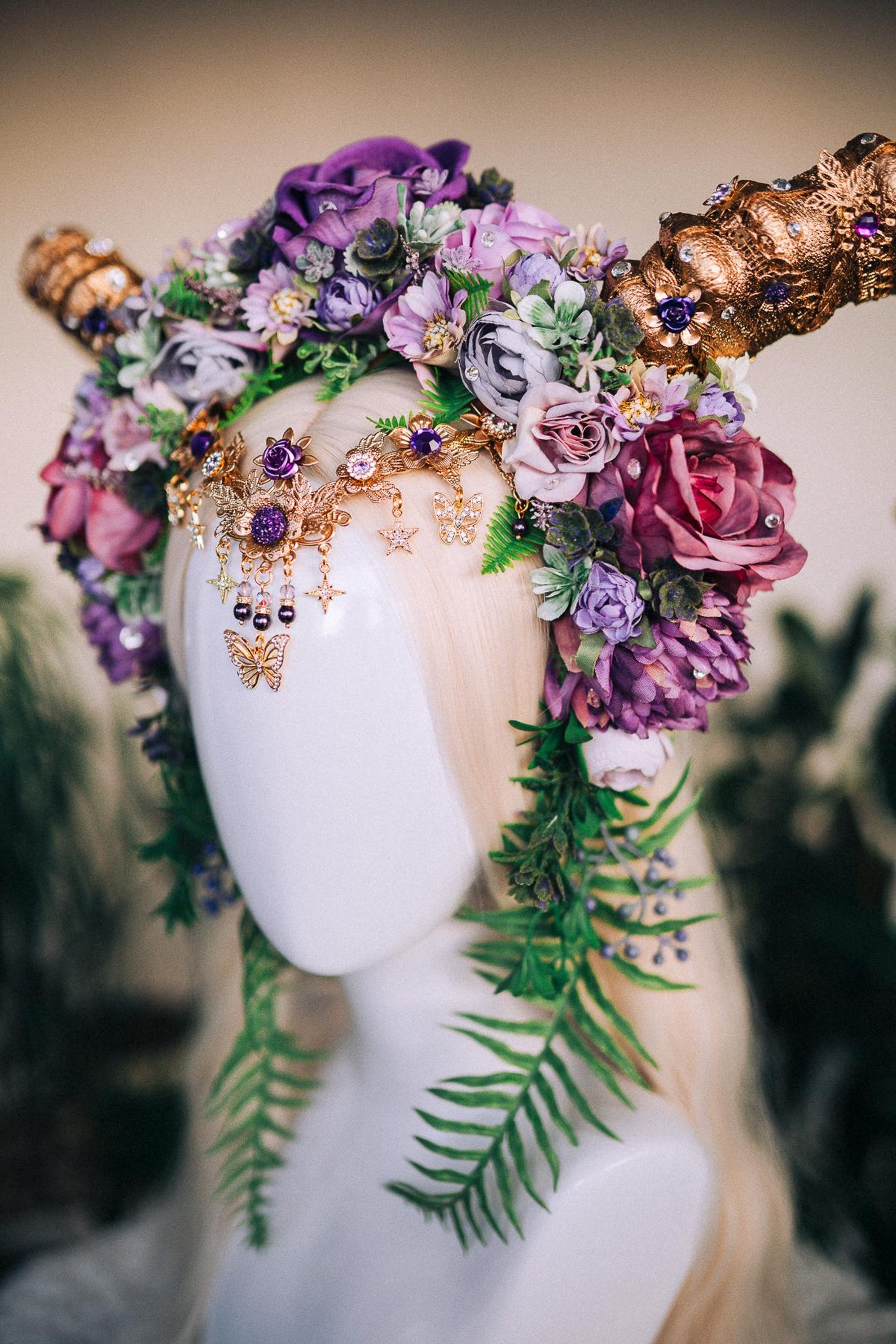 Capricorn Zodiac Horn Crown Floral Celestial Goddess Headpiece ...