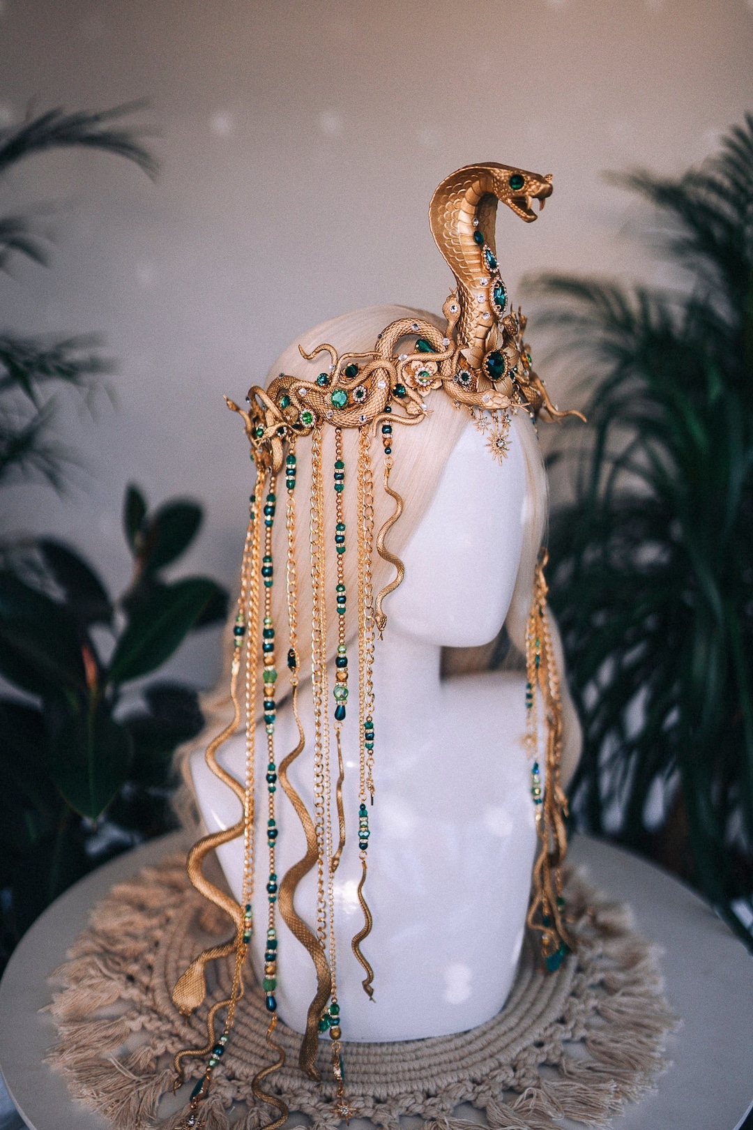 Medusa Crown, Gold Snake Headpiece, Emerald Goddess Halo - Etsy
