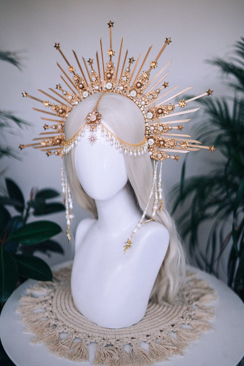 Golden Celestial Star Halo Crown Bridal Goddess Wedding Headpiece - Etsy