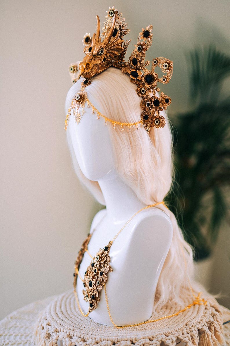 Dragon Crown, Fantasy Headdress, Gold Festival Headpiece, Fire Queen ...