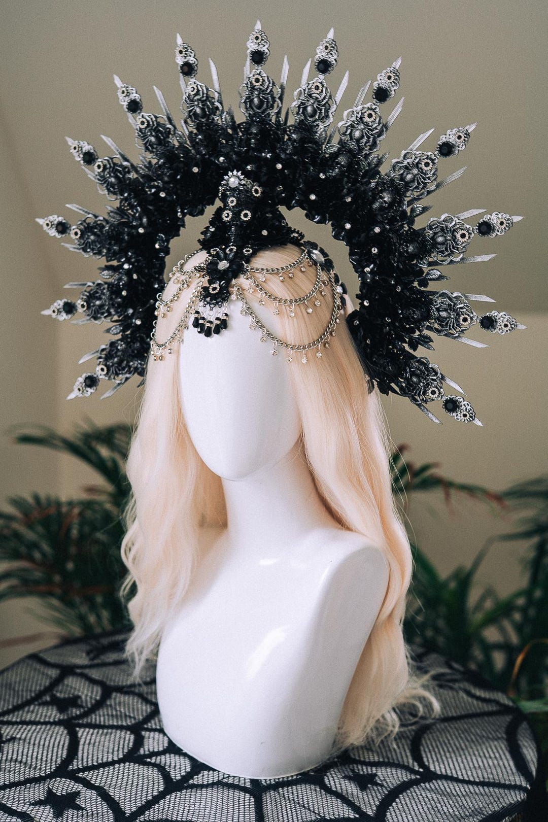 Gothic Black Silver Halo Crown: Skull, Spiked Headpiece - Etsy