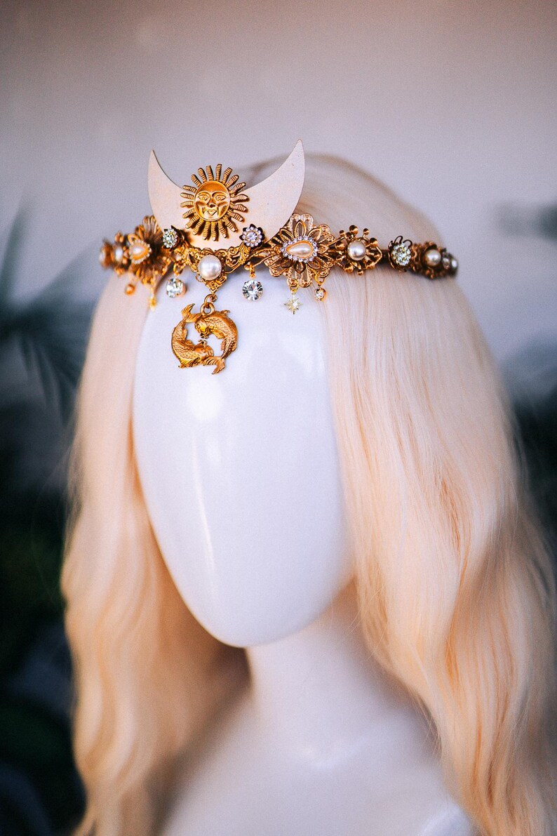 Pisces Zodiac Crown, Celestial Sun Moon Tiara, Horoscope Halo - Etsy