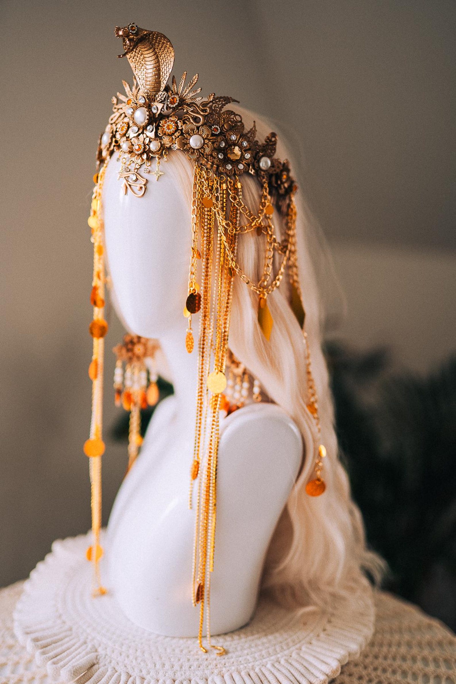 Cleopatra Gold Cobra Headpiece Egyptian Costume Tiara Gold Chain ...