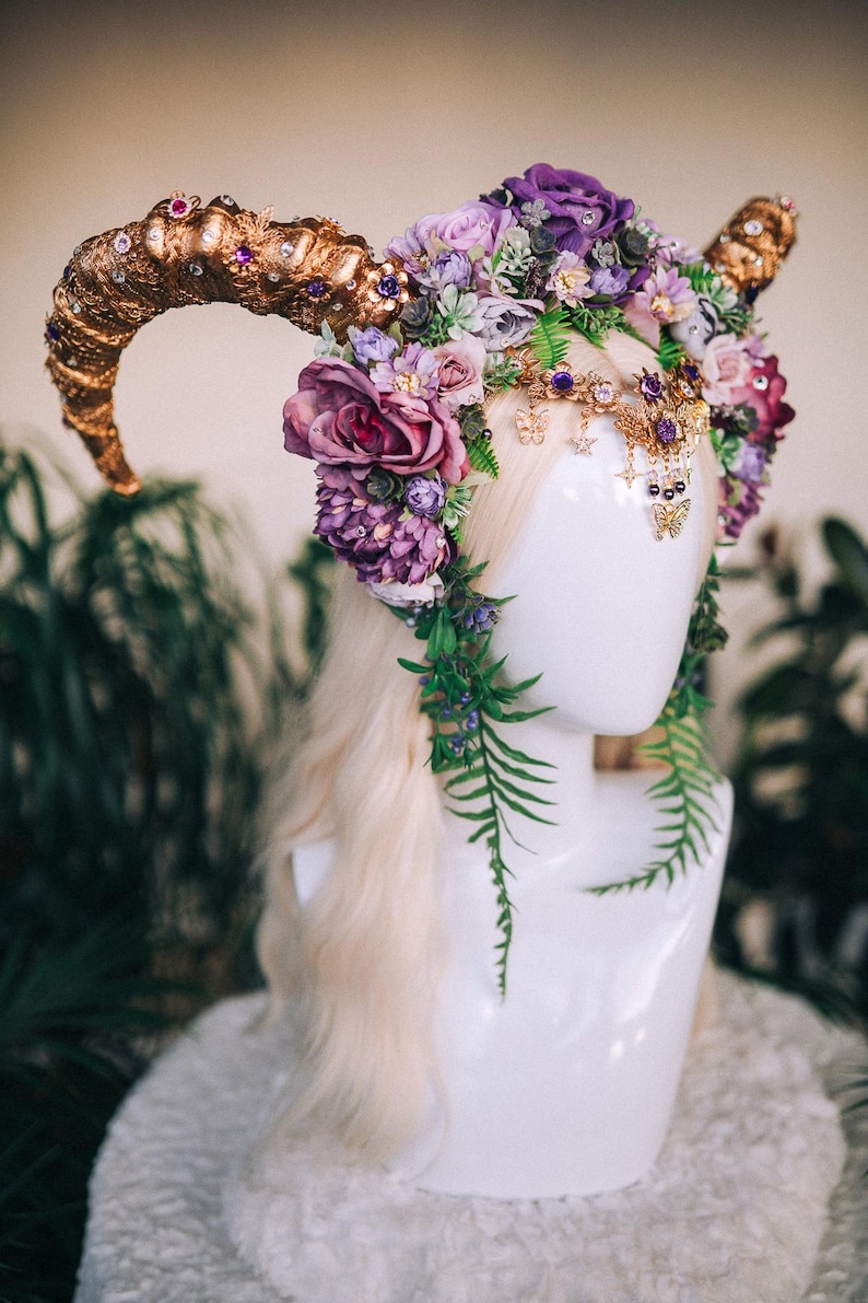 Capricorn Zodiac Horn Crown Floral Celestial Goddess Headpiece ...