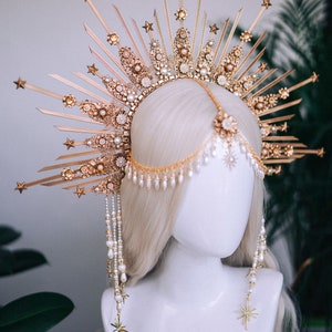 Golden Celestial Star Halo Crown Bridal Goddess Wedding Headpiece - Etsy