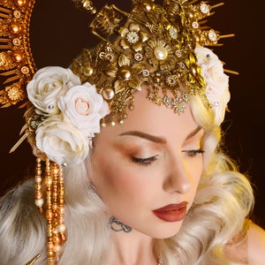 Gemini Zodiac Sign Birthday Headband Flower Headband Beige Roses Crown ...