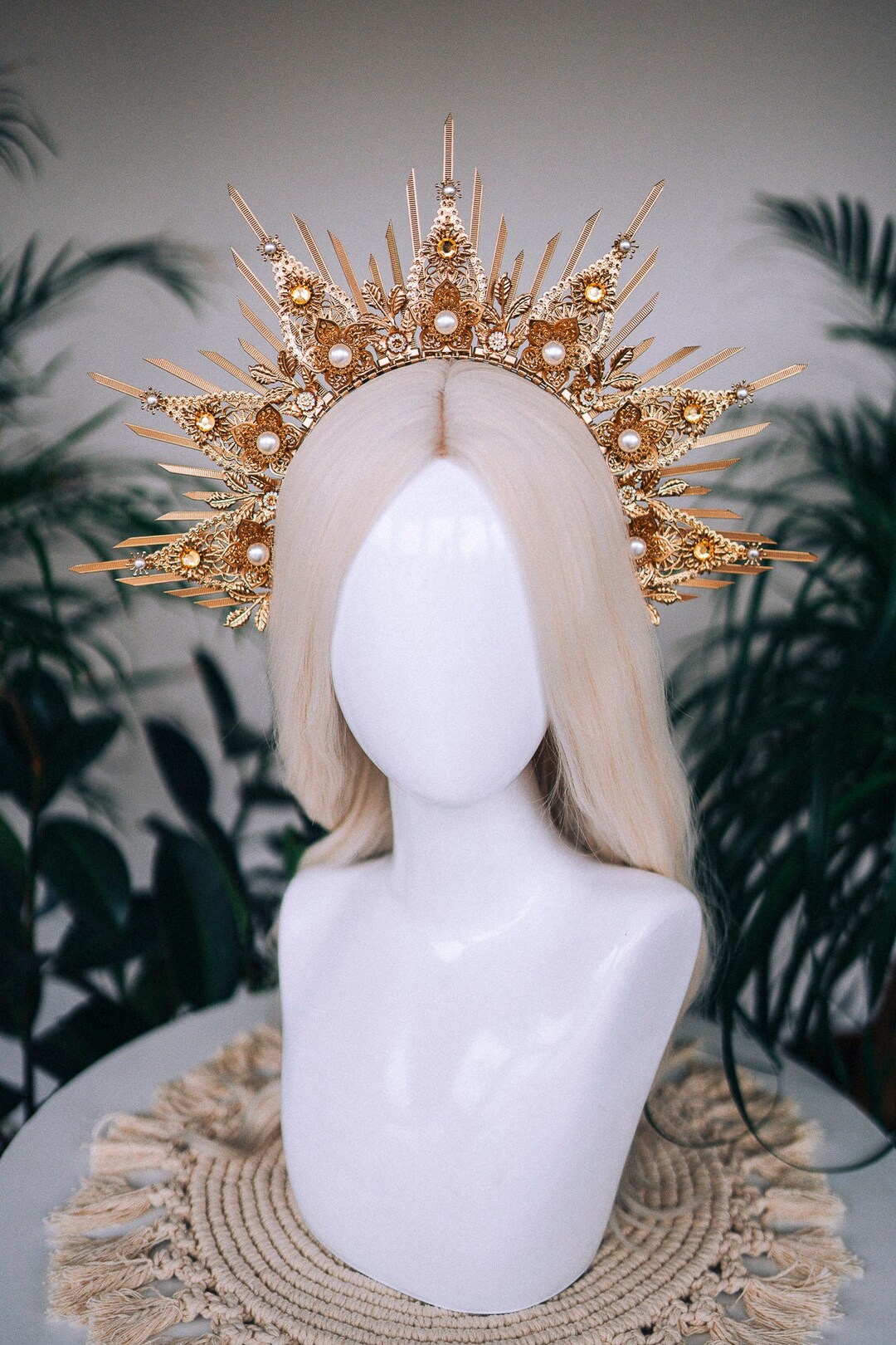 Goddess Wedding Crown, Celestial Bridal Tiara, Golden Festival ...