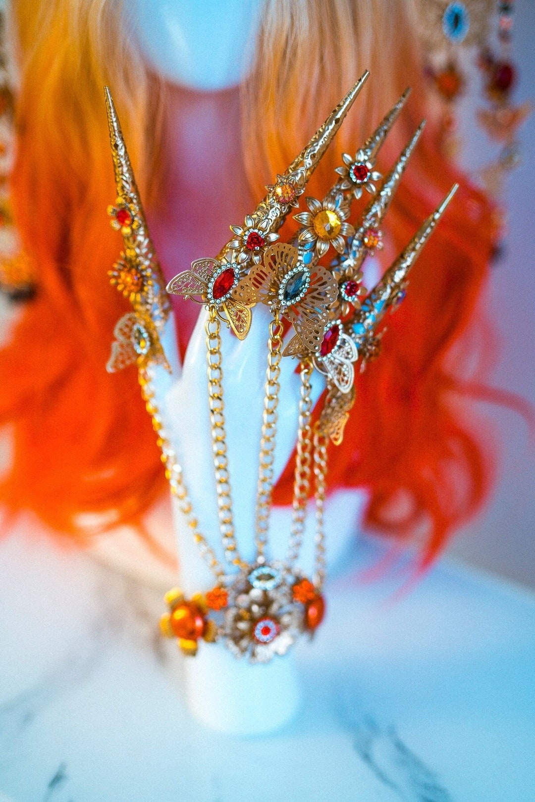 Gold Butterfly Finger Claws, Gold Bracelet, Nails Jewellery ...