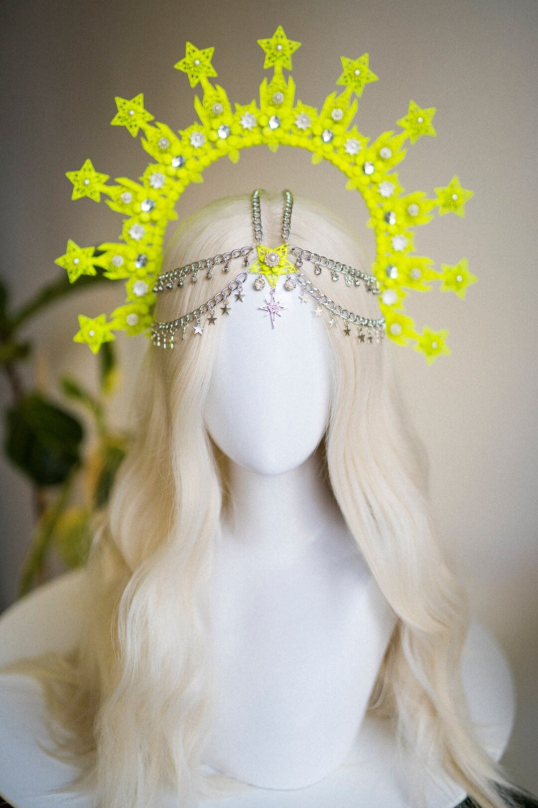 Neon Yellow Star Halo Crown,uv Active Headpiece,glow in Dark Crown,neon ...