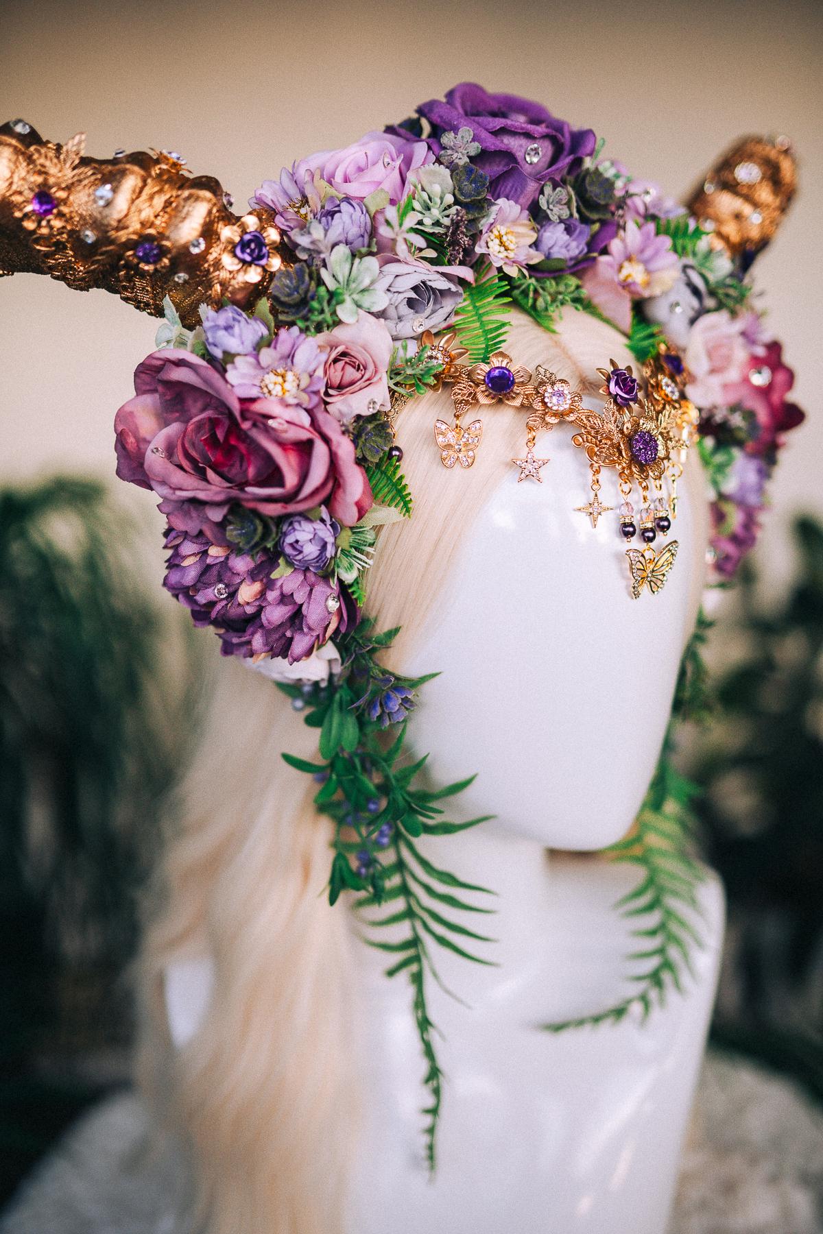 Capricorn Zodiac Horn Crown Floral Celestial Goddess Headpiece ...