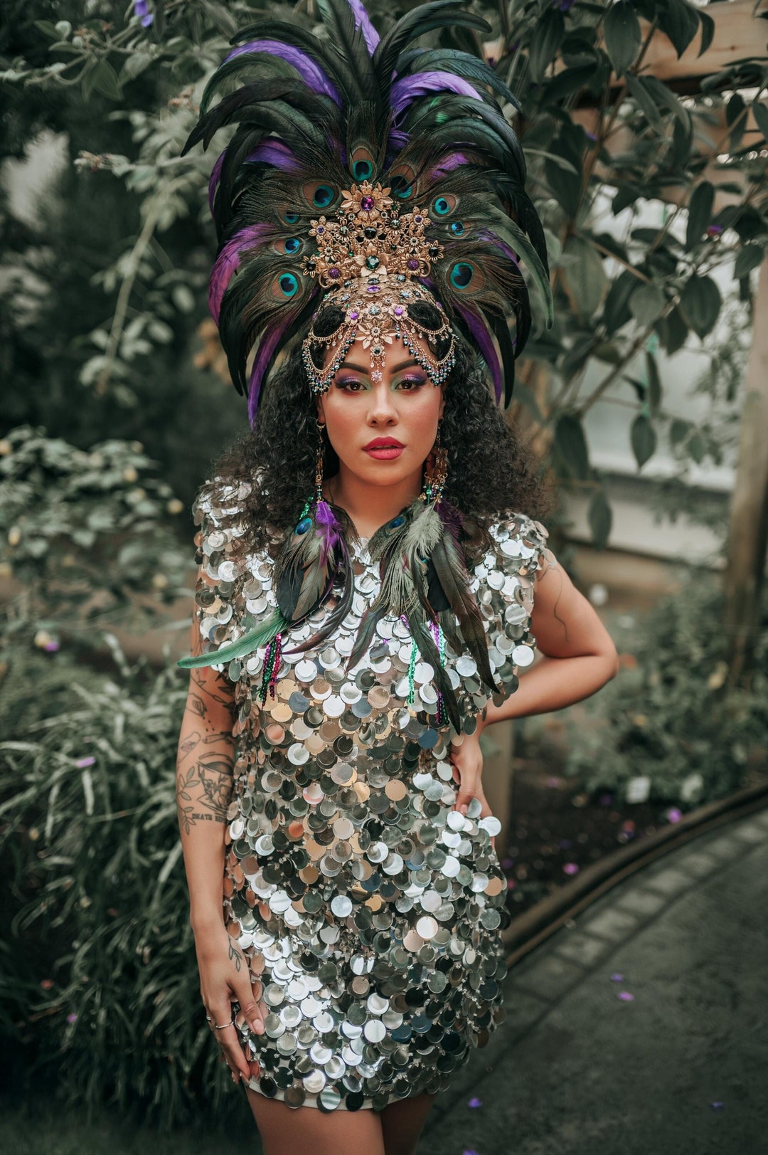 Carnival Peacock Feather Crown, Festival Headpiece With Earrings ...