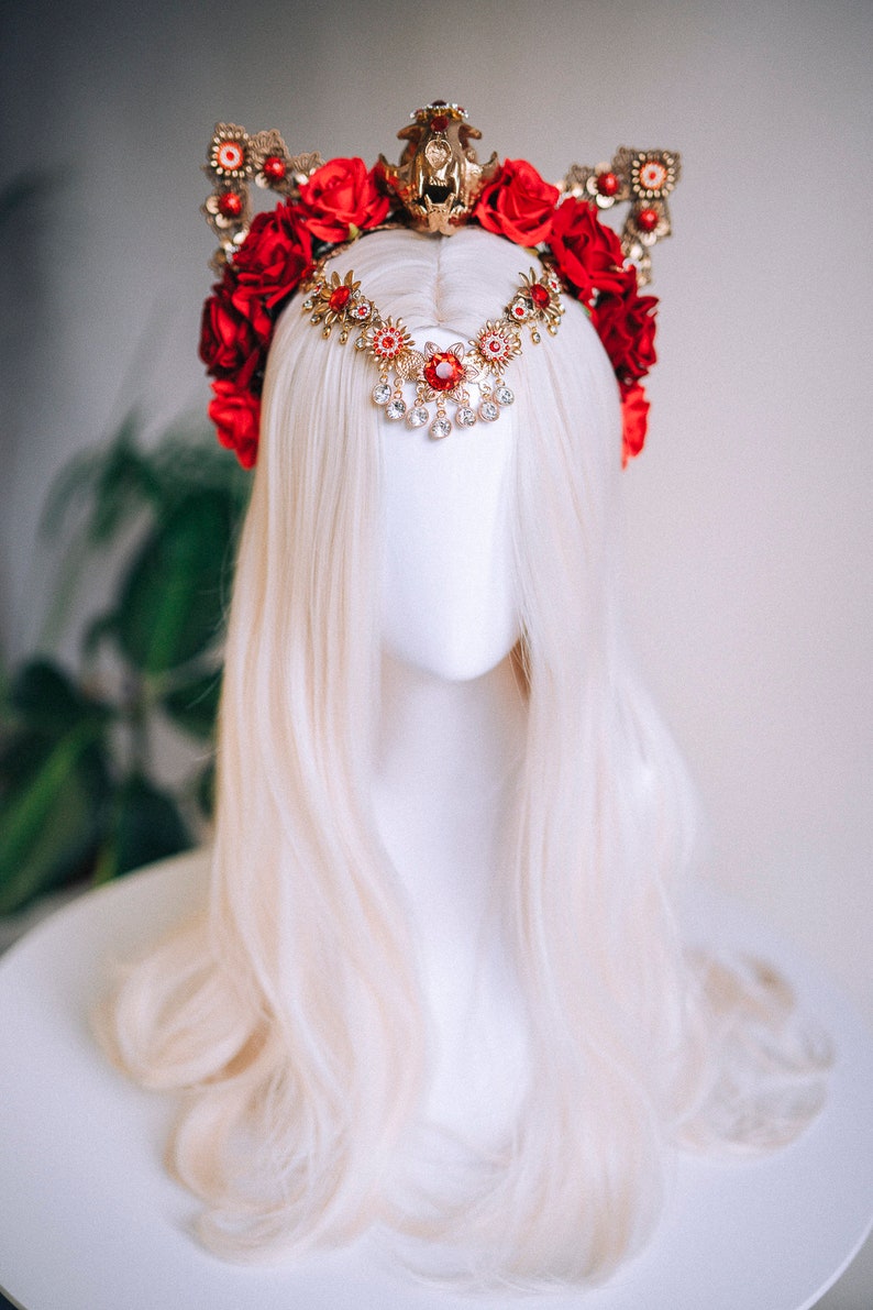 Cat Ears Headband Red Flower Crown Flower Headpiece Cat - Etsy