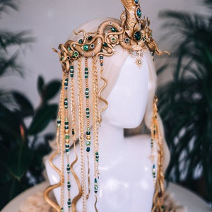 Medusa Crown, Gold Snake Headpiece, Emerald Goddess Halo - Etsy