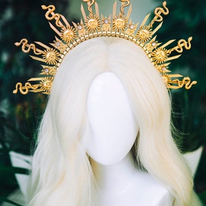 Golden Snake Sun Crown, Gold Medusa Crown, Snake Headdress, Celestial ...