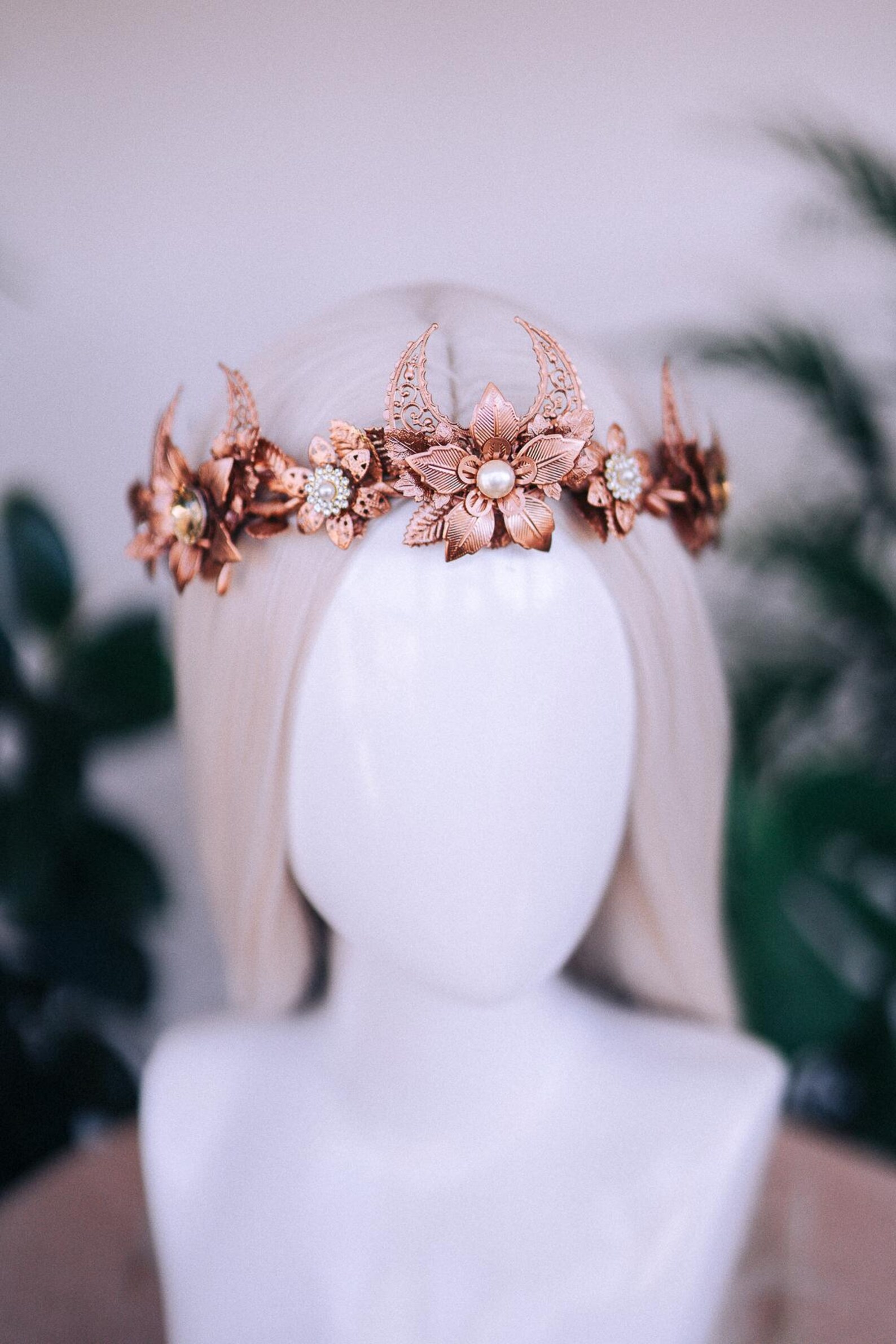 Golden Crescent Moon Floral Crown - Etsy