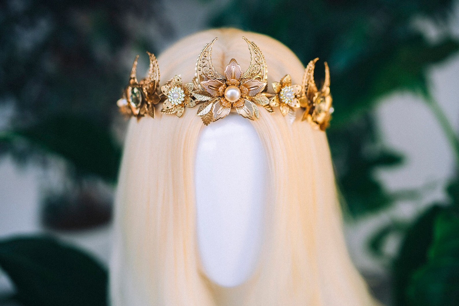 Golden Crescent Moon Floral Crown - Etsy