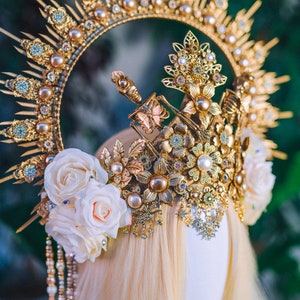 Gemini Zodiac Sign Birthday Headband Flower Headband Beige Roses Crown ...