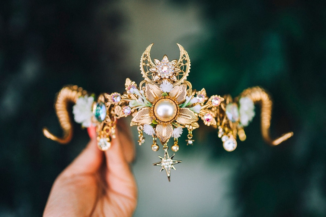 Aries Crown Zodiac Signs Jewellery Fairy Crown Gold Horns Headpiece ...