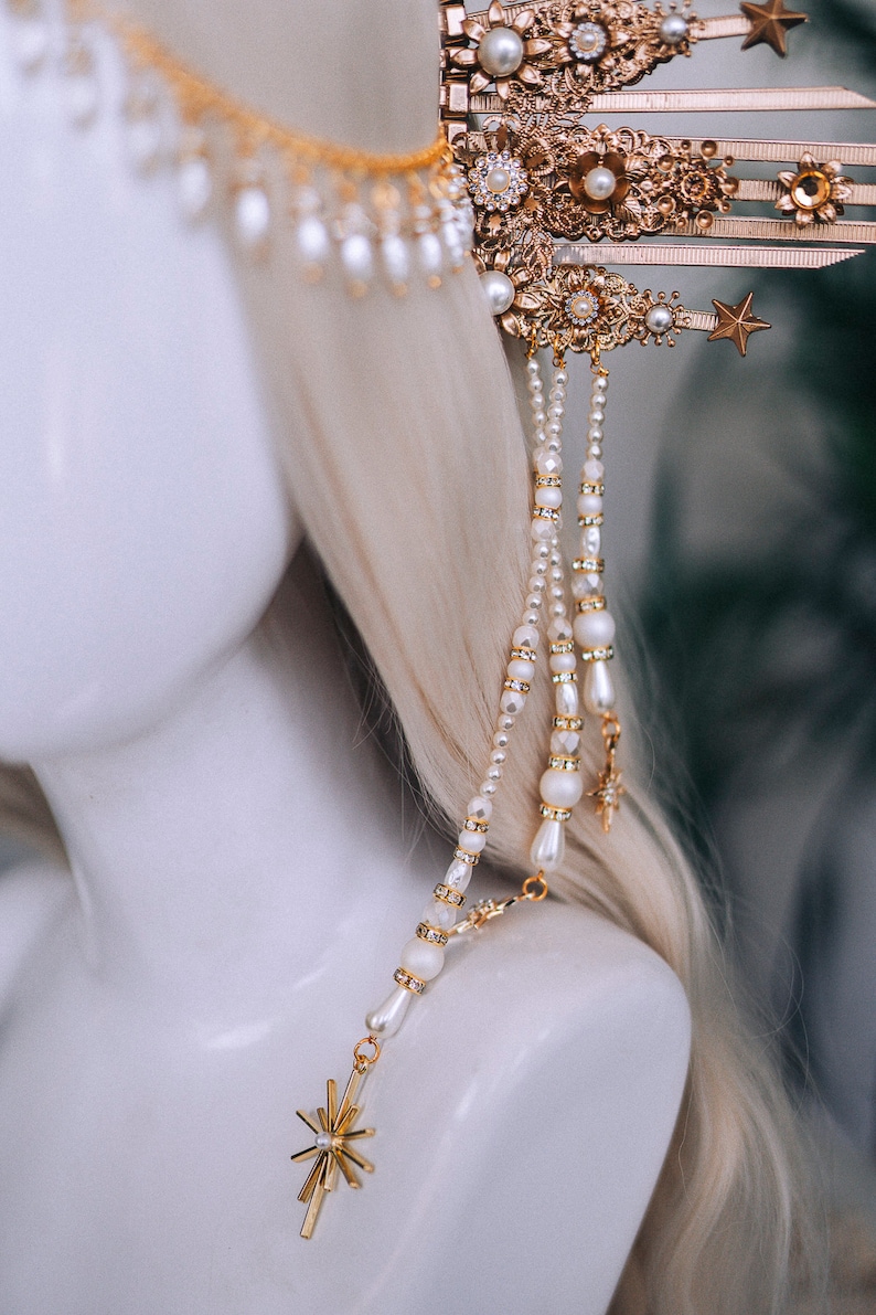 Golden Celestial Star Halo Crown Bridal Goddess Wedding Headpiece - Etsy