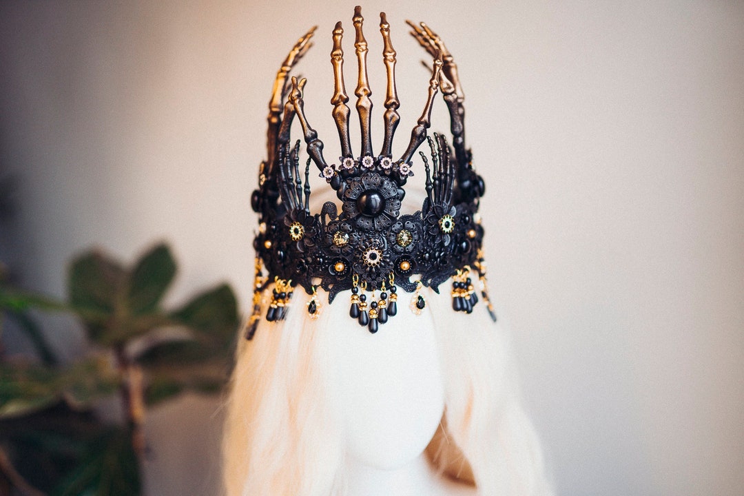 Gold Skeleton Crown, Gothic Skull Headdress, Halloween Costume, Dark ...