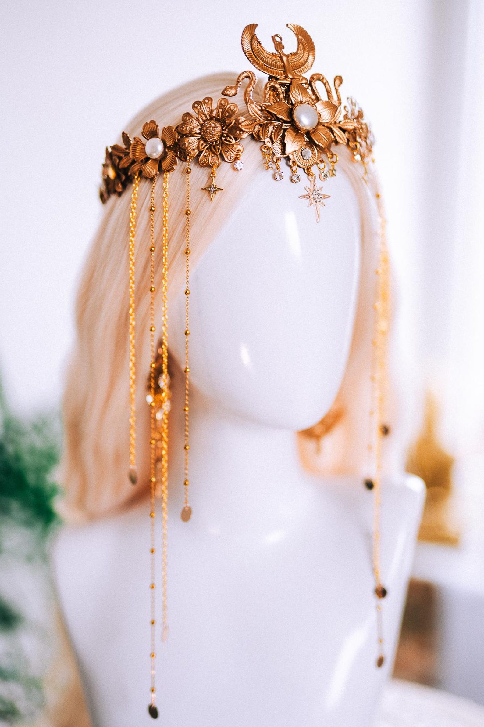 Cleopatra Golden Chain Tiara Egyptian Goddess Headpiece - Etsy