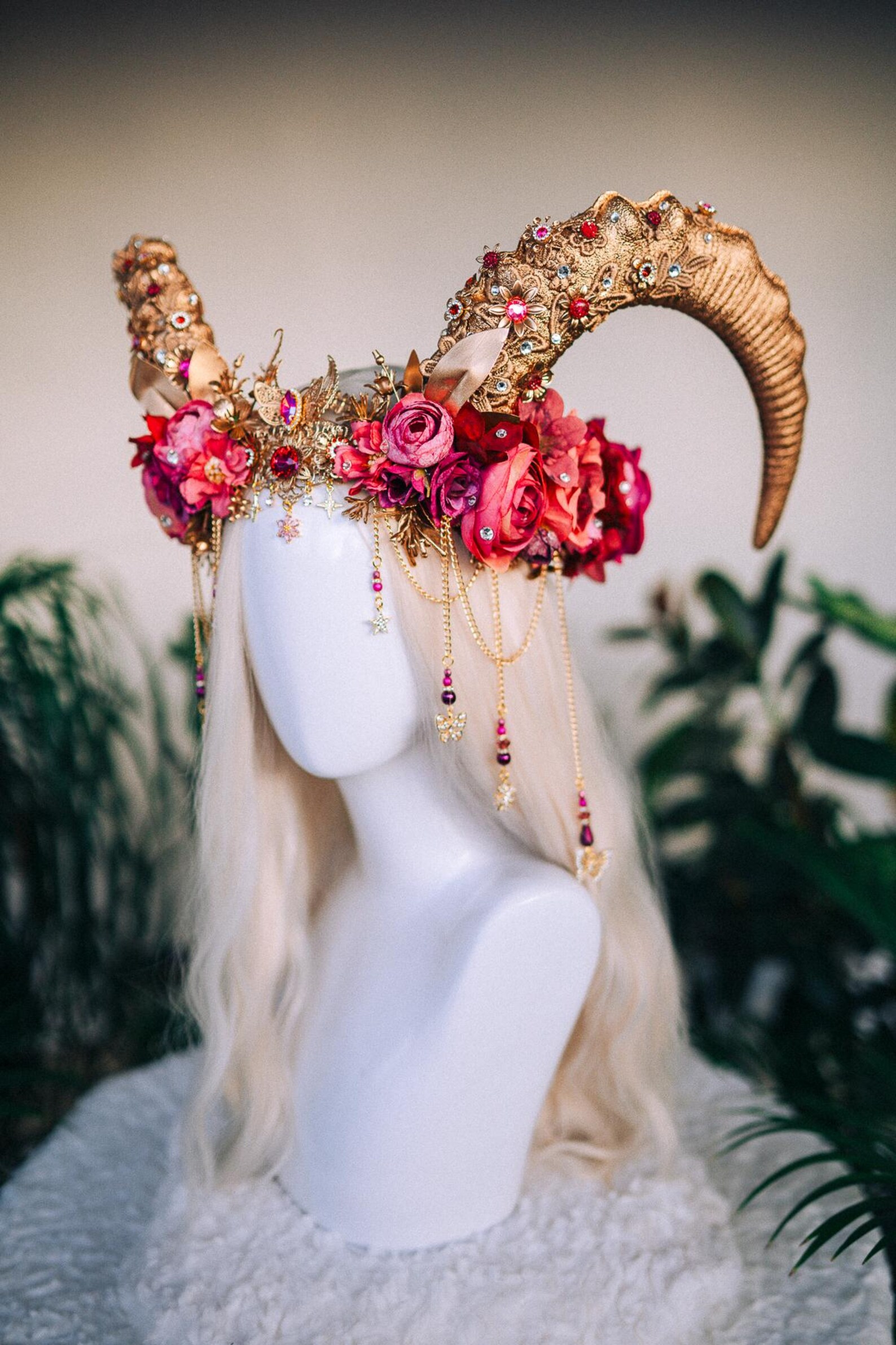 Capricorn Zodiac Horn Crown Gold Celestial Goddess Headpiece Astrology ...