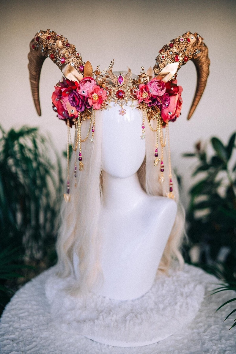 Capricorn Zodiac Horn Crown Gold Celestial Goddess Headpiece Astrology ...