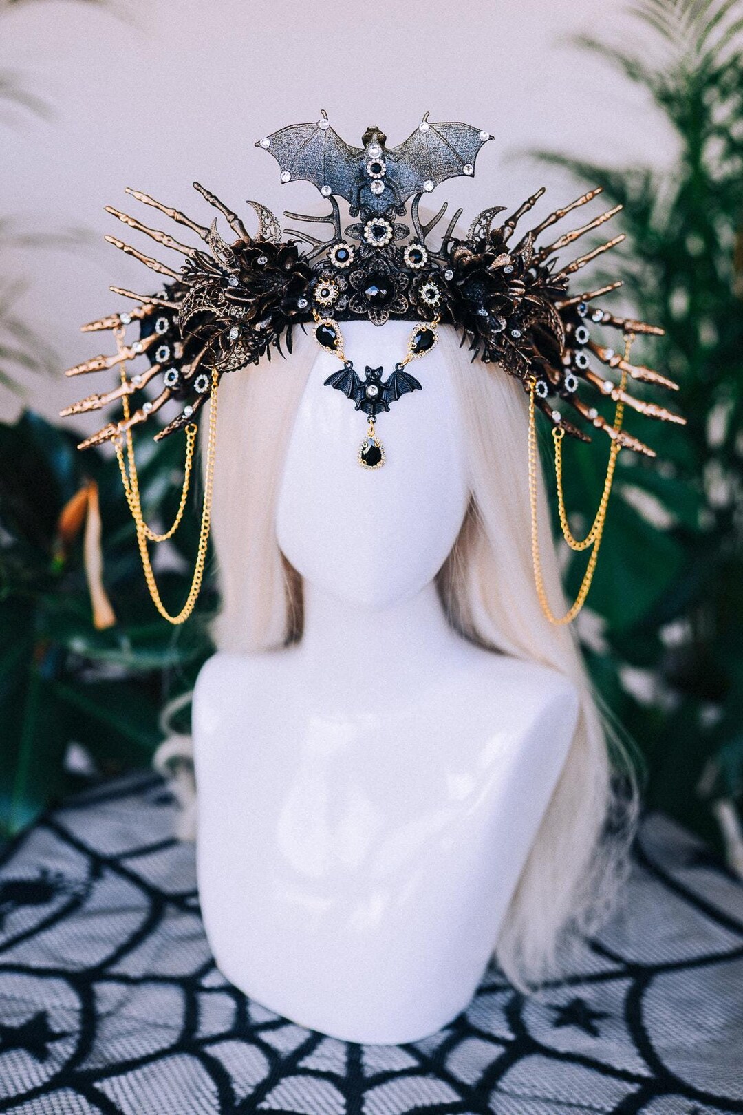 Bat Crown, Halloween Headdress, Vampire Queen Tiara, Gothic Skull Crown ...