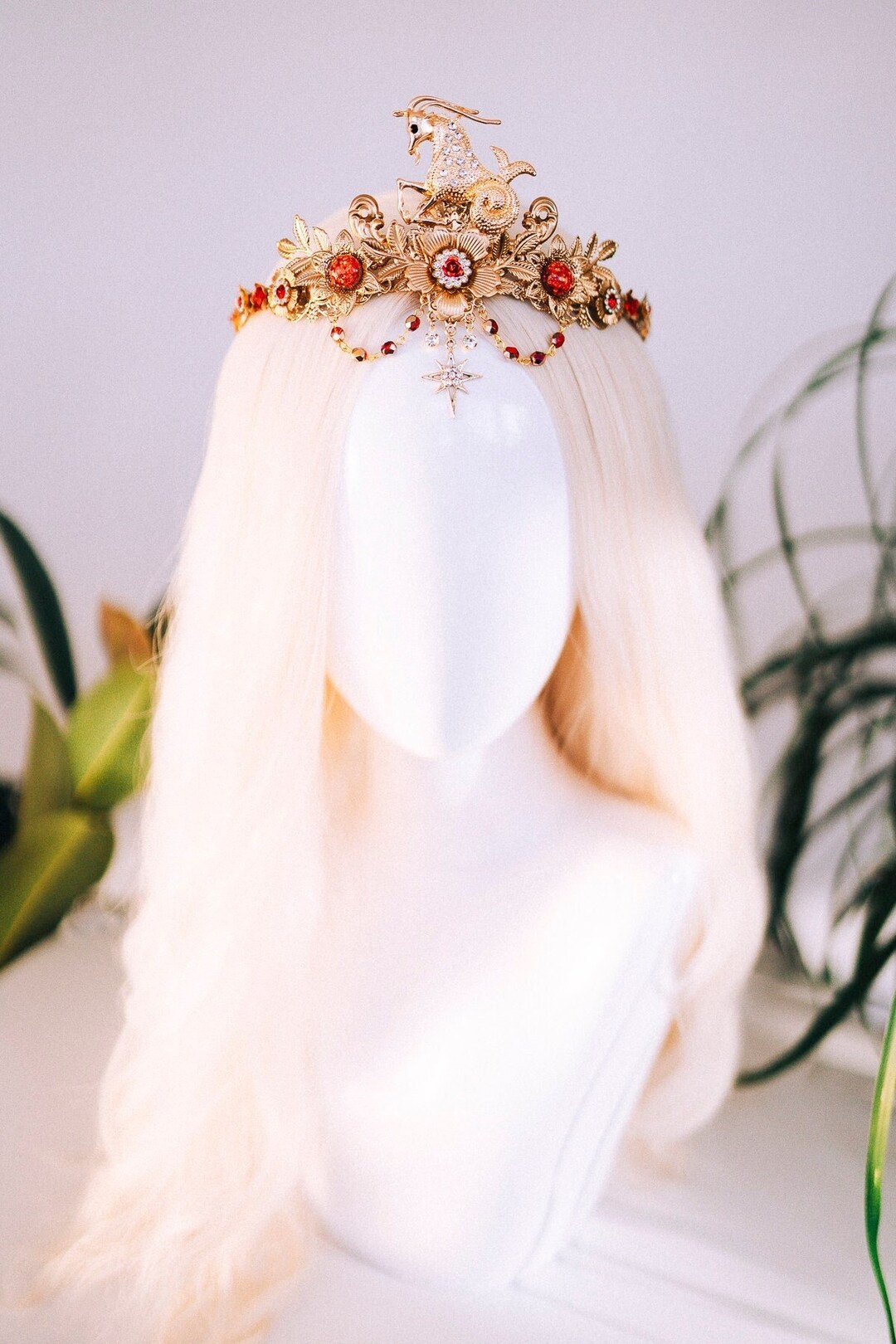 Capricorn Zodiac Tiara Gold Red Astrology Birthday Crown - Etsy