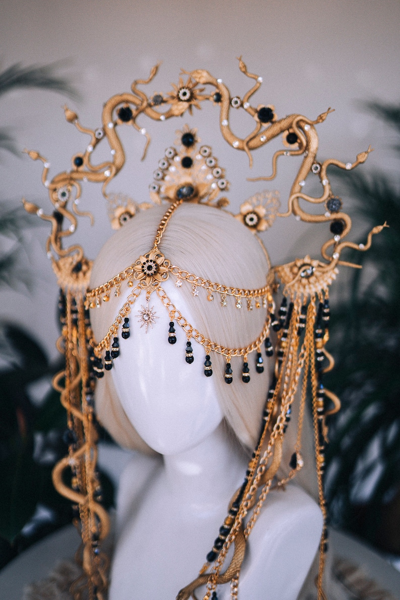 Medusa Oracle Serpent Halo Crown Gold Goddess Headpiece - Etsy