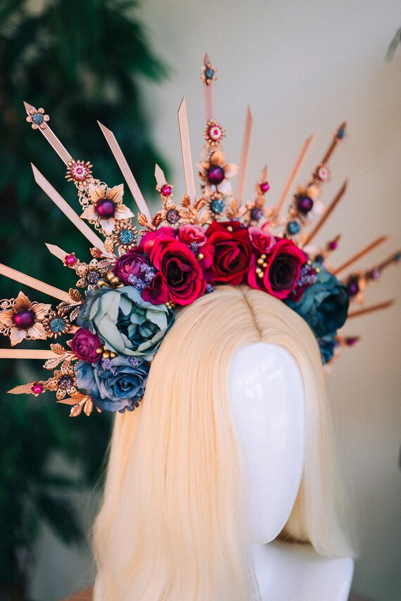Couronne de fleur couronne de halo de fleur couronne de halo d or couronne d or bandeau de fleur casque de fleur couronne de mariee casque de mariage couronne de Boho Etsy France