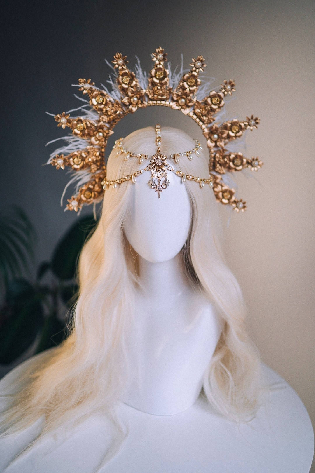 Angel Crown Gold Halo Crown Beige Headband Halloween Headlights Wedding ...