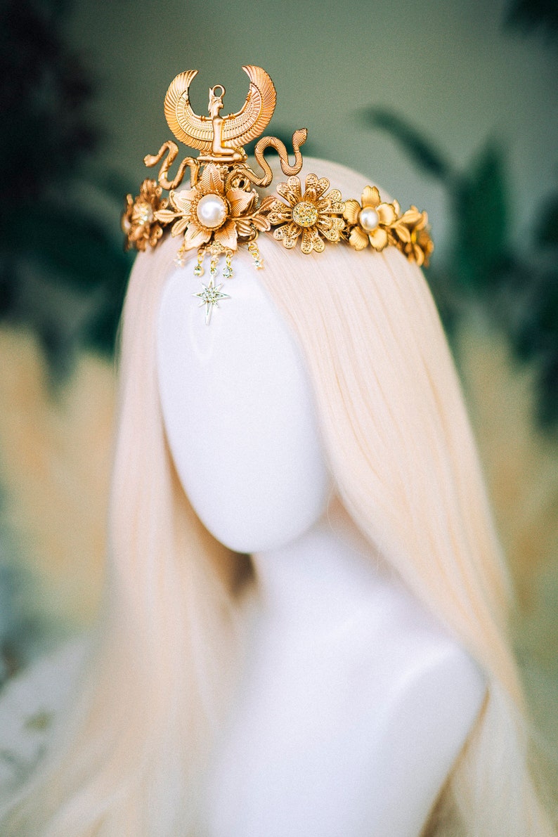 Egyptian Isis Goddess Crown Gold Headdress Celestial Bridal Tiara - Etsy