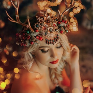 Reindeer Headband, Xmas Party, Christmas Flower Crown, Halo Headpiece ...