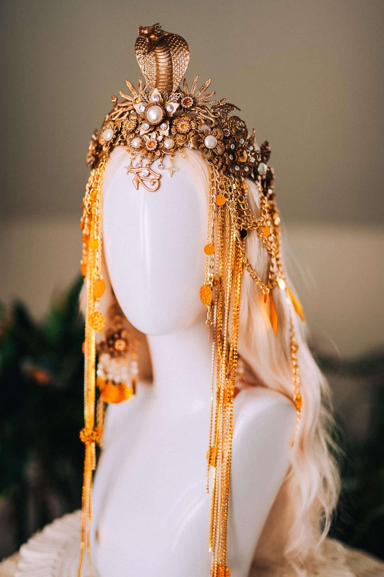 Cleopatra Gold Cobra Headpiece Egyptian Costume Tiara Gold Chain ...