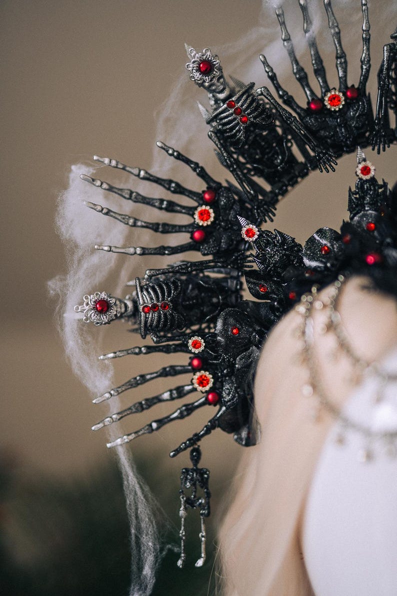 Skeleton Queen Halo Crown: Gothic Light up Headpiece, Red & Black - Etsy