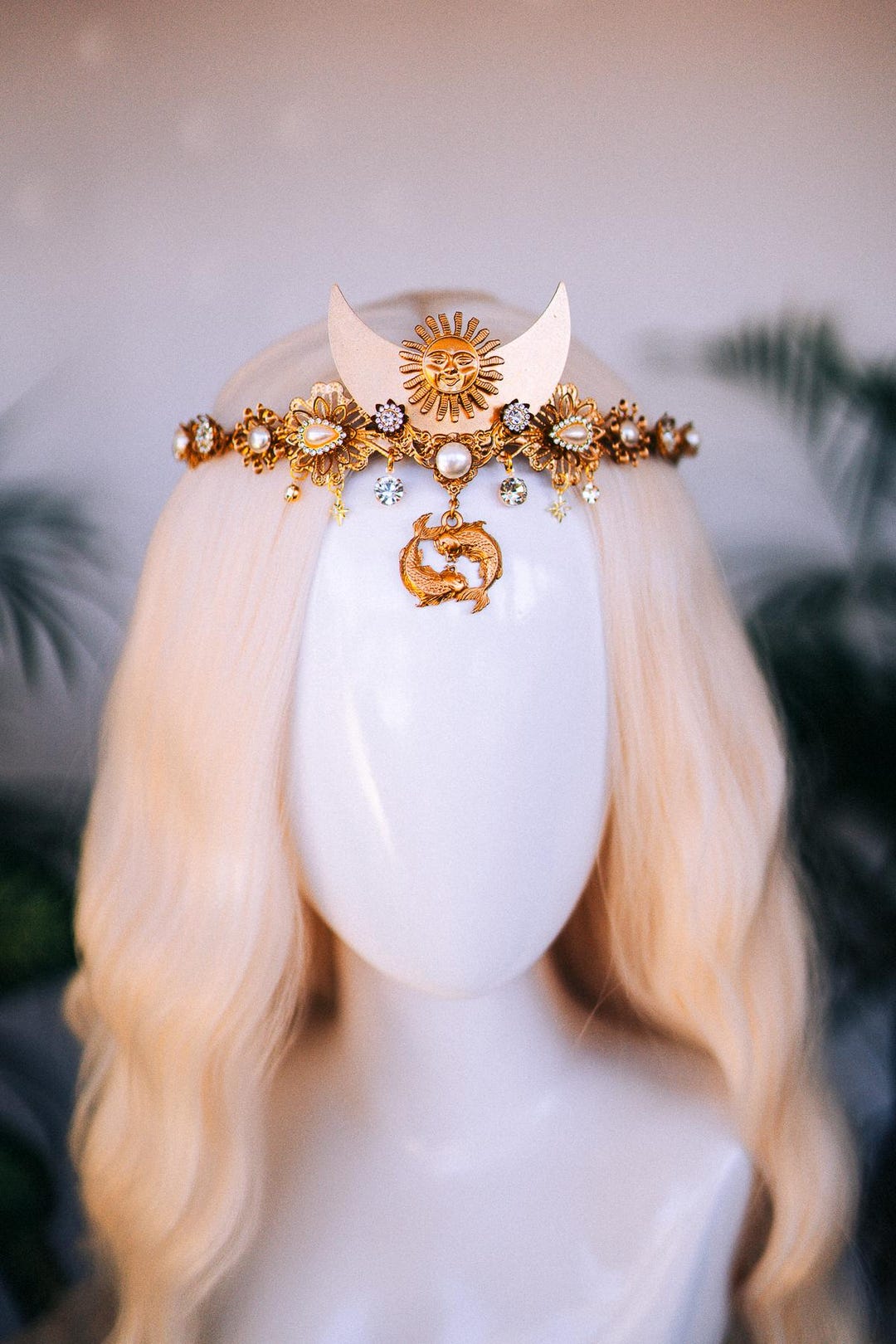 Pisces Zodiac Crown, Celestial Sun Moon Tiara, Horoscope Halo - Etsy