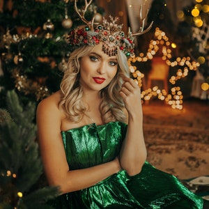 Reindeer Headband, Xmas Party, Christmas Flower Crown, Halo Headpiece ...