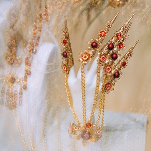 Red Finger Claws, Gold Filigree Bracelet, Photo Prop Jewelry - Etsy