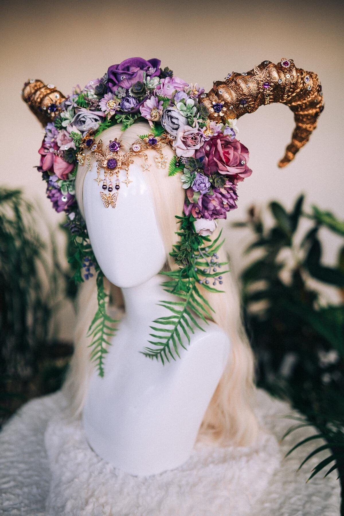 Capricorn Zodiac Horn Crown Floral Celestial Goddess Headpiece ...