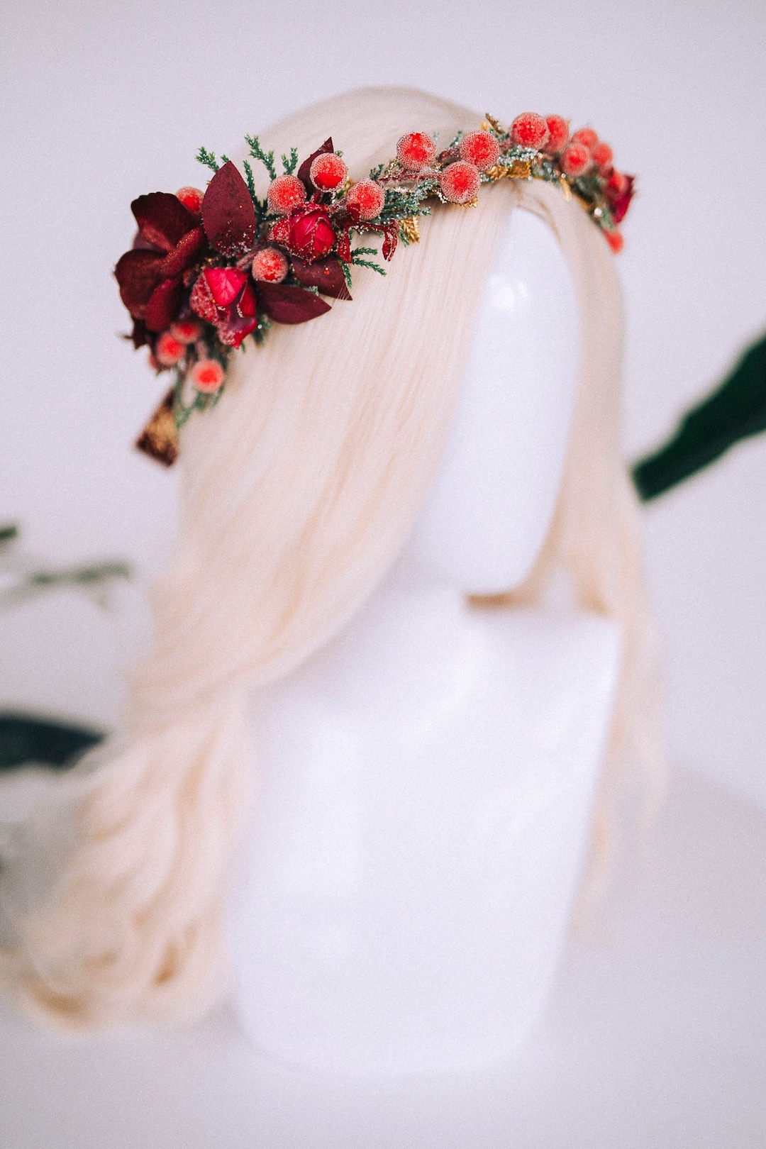 Christmas Flower Crown, Christmas Hair Wreath, Christmas Wreath ...