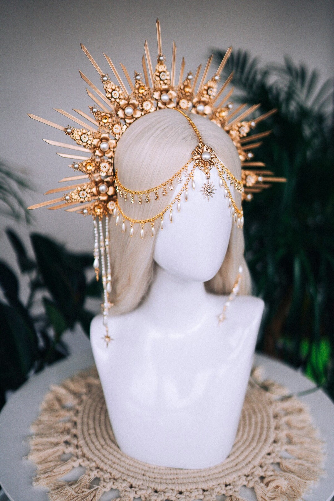 Gold Halo Crown, Bridal Headpiece, Halo Headpiece, Gold Crown, Flower ...