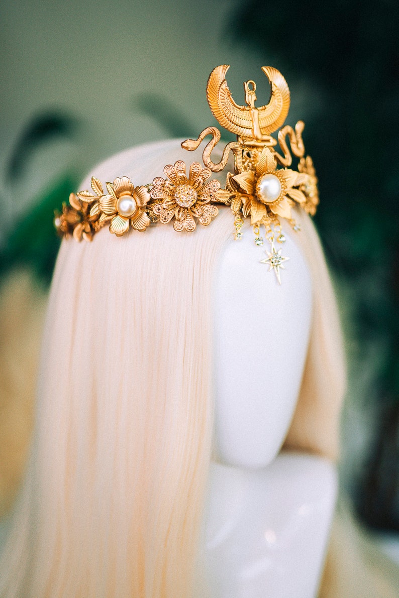 Egyptian Isis Goddess Crown Gold Headdress Celestial Bridal Tiara - Etsy