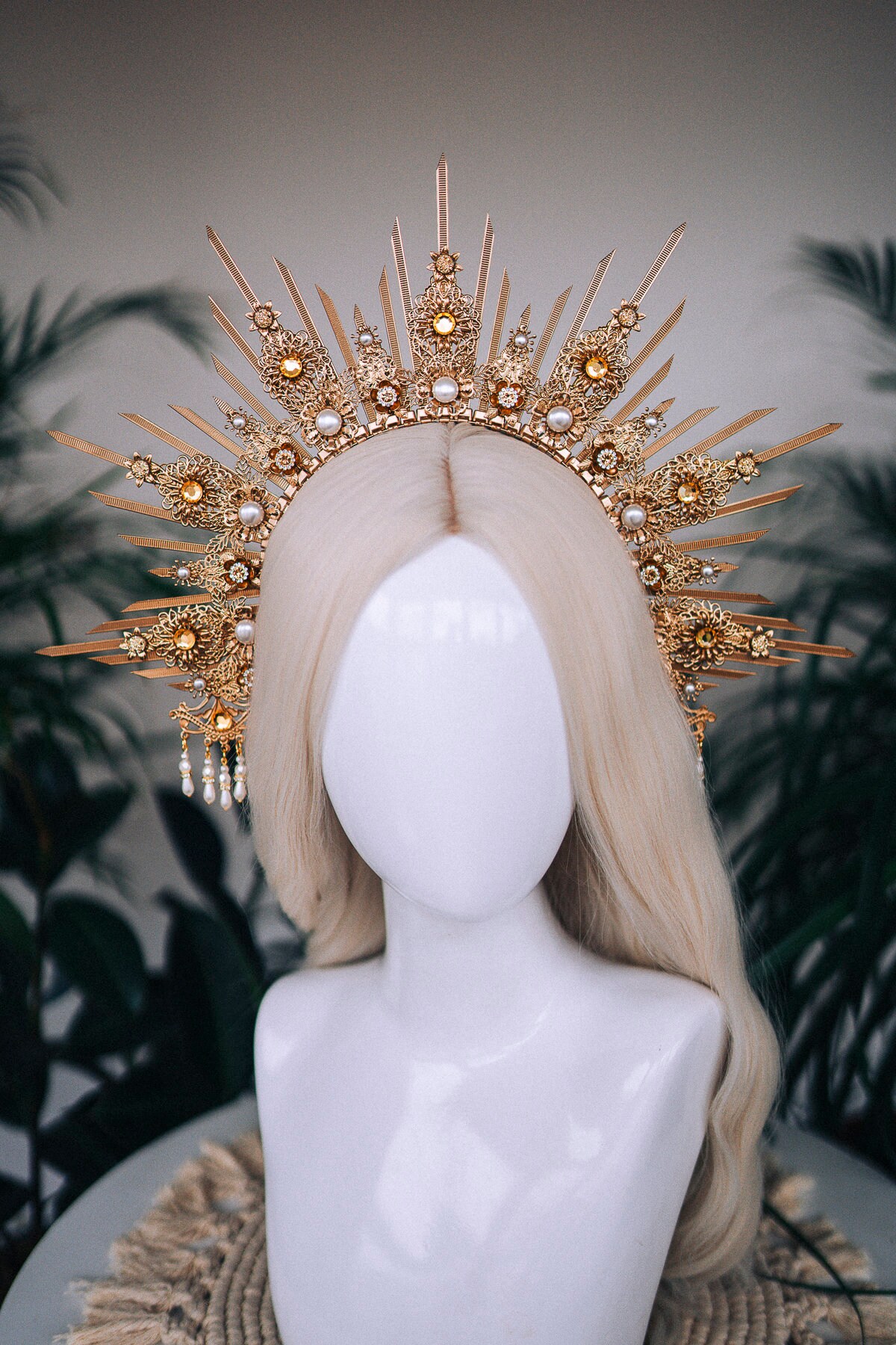 Celestial Sun Goddess Gold Halo Crown Bridal Headpiece Couture Wedding ...