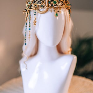 Medusa Snake Crown Gold Green Crystal Headpiece Halloween Goddess Halo ...