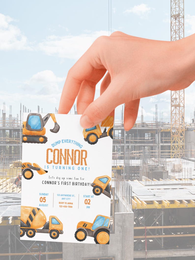Editable Construction Truck Birthday Invitation | Construction Party ...