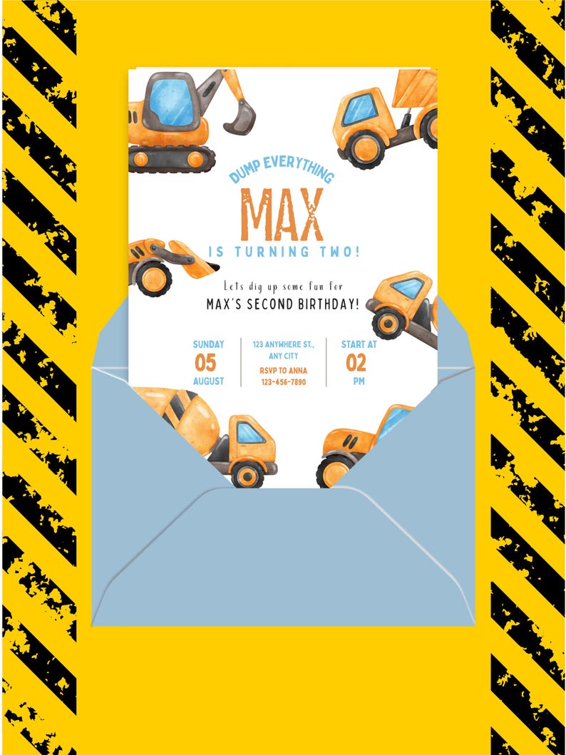 Editable Construction Truck Birthday Invitation | Construction Party ...