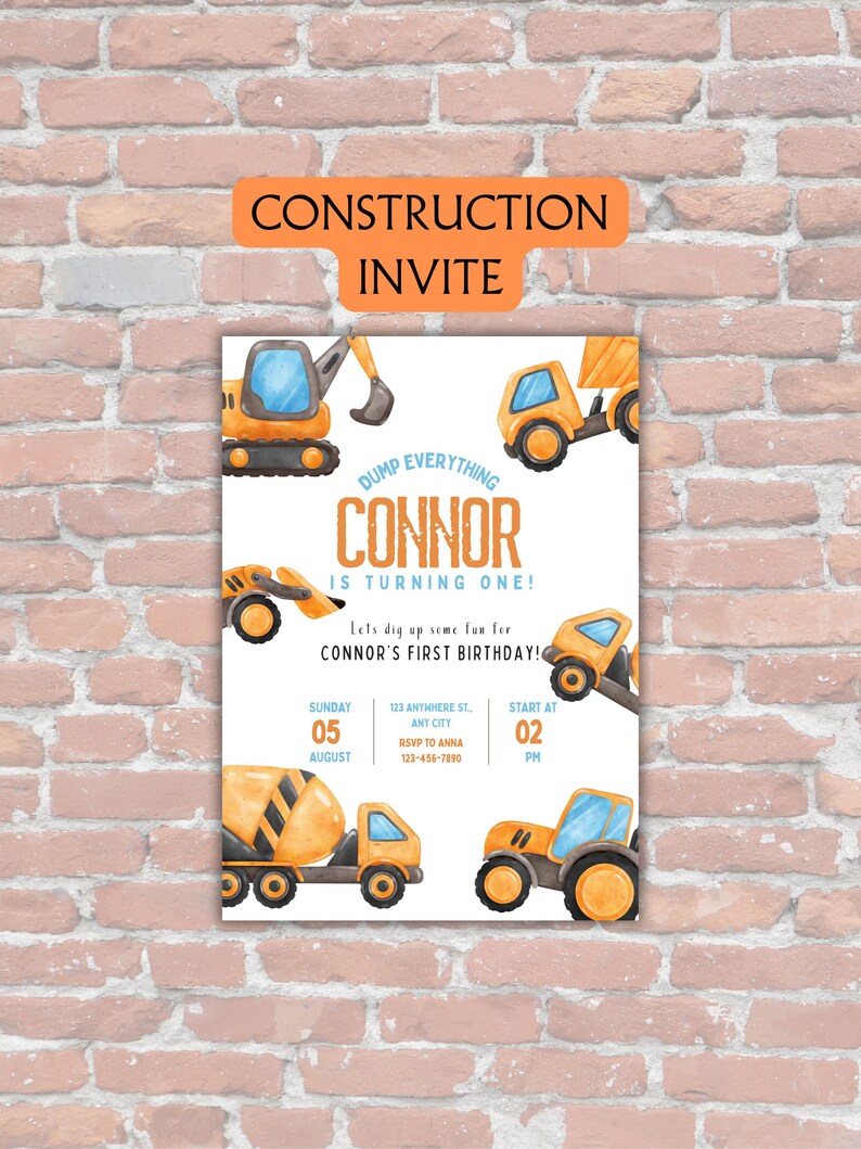 Editable Construction Truck Birthday Invitation | Construction Party ...