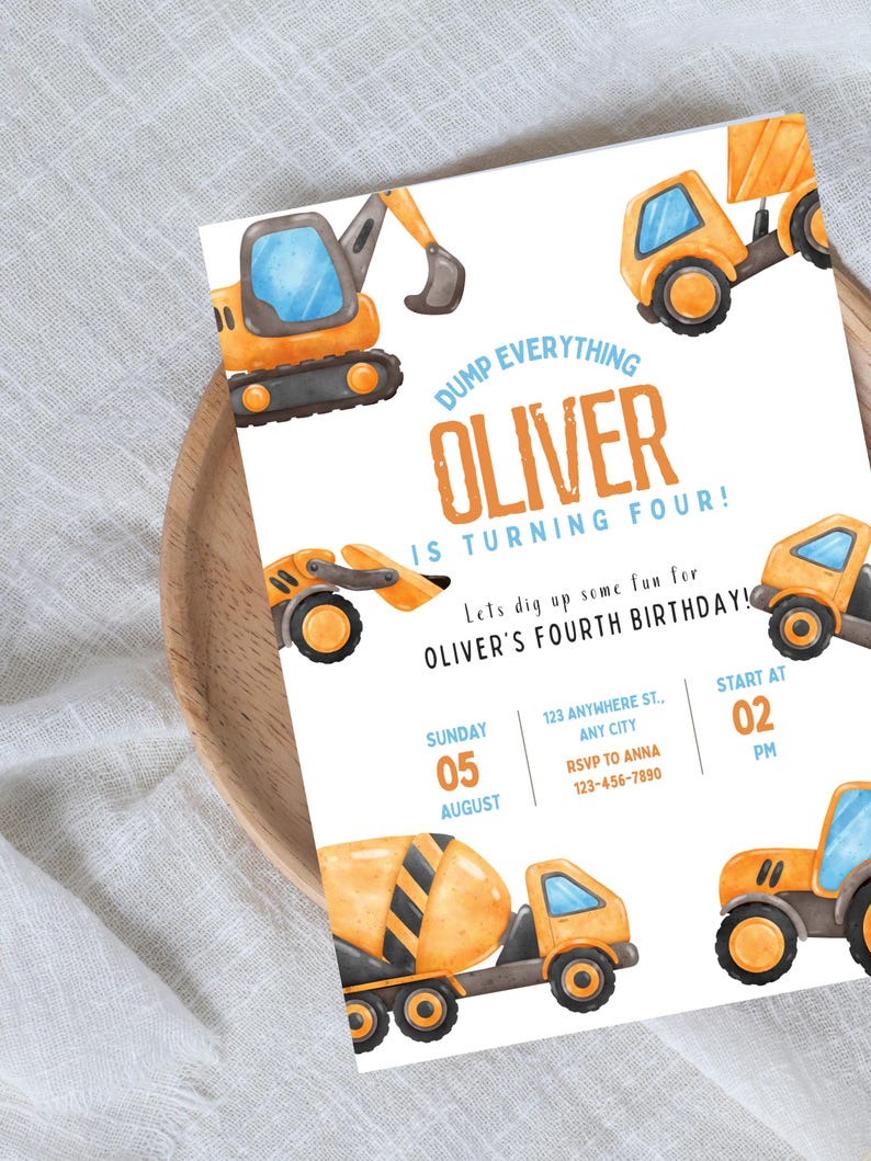 Editable Construction Truck Birthday Invitation | Construction Party ...